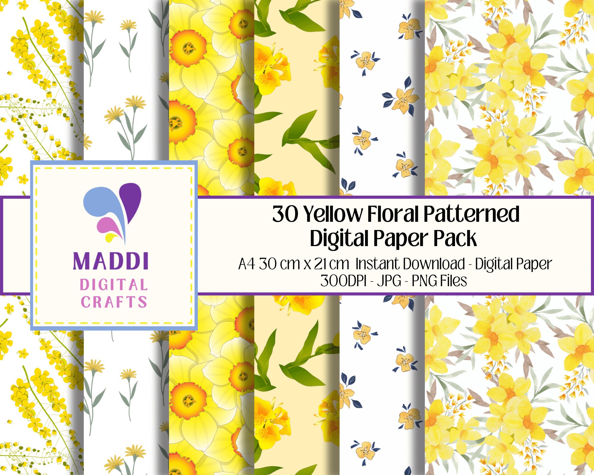 Yellow Flowers Themed Printable Paper Digital A4 Floral Downloadable ...
