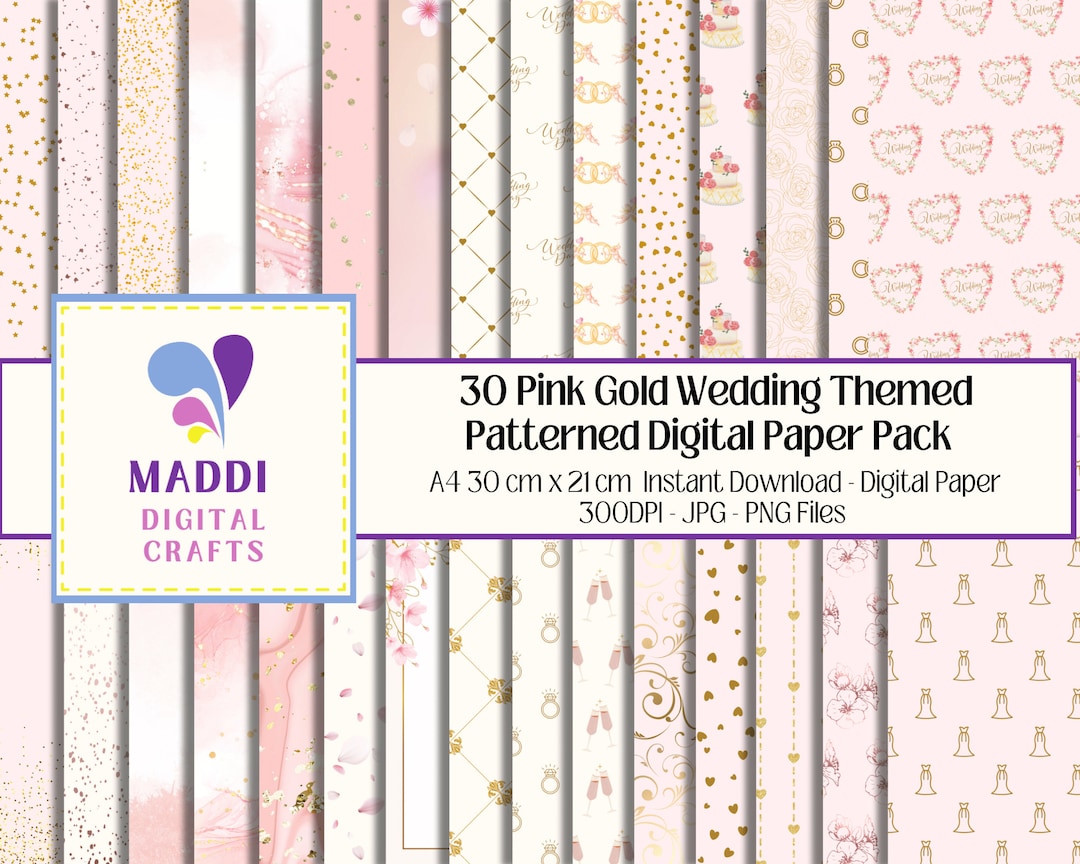 Pink Gold Wedding Themed Printable Paper Patterns Digital A4 - Etsy
