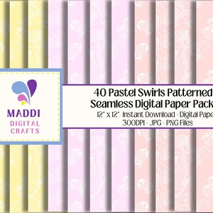Swirl Floral Patterned Printable Paper Pastel Digital Downloadable 12 X ...