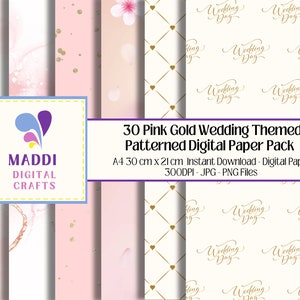 Pink Gold Wedding Themed Printable Paper Patterns Digital Instant ...