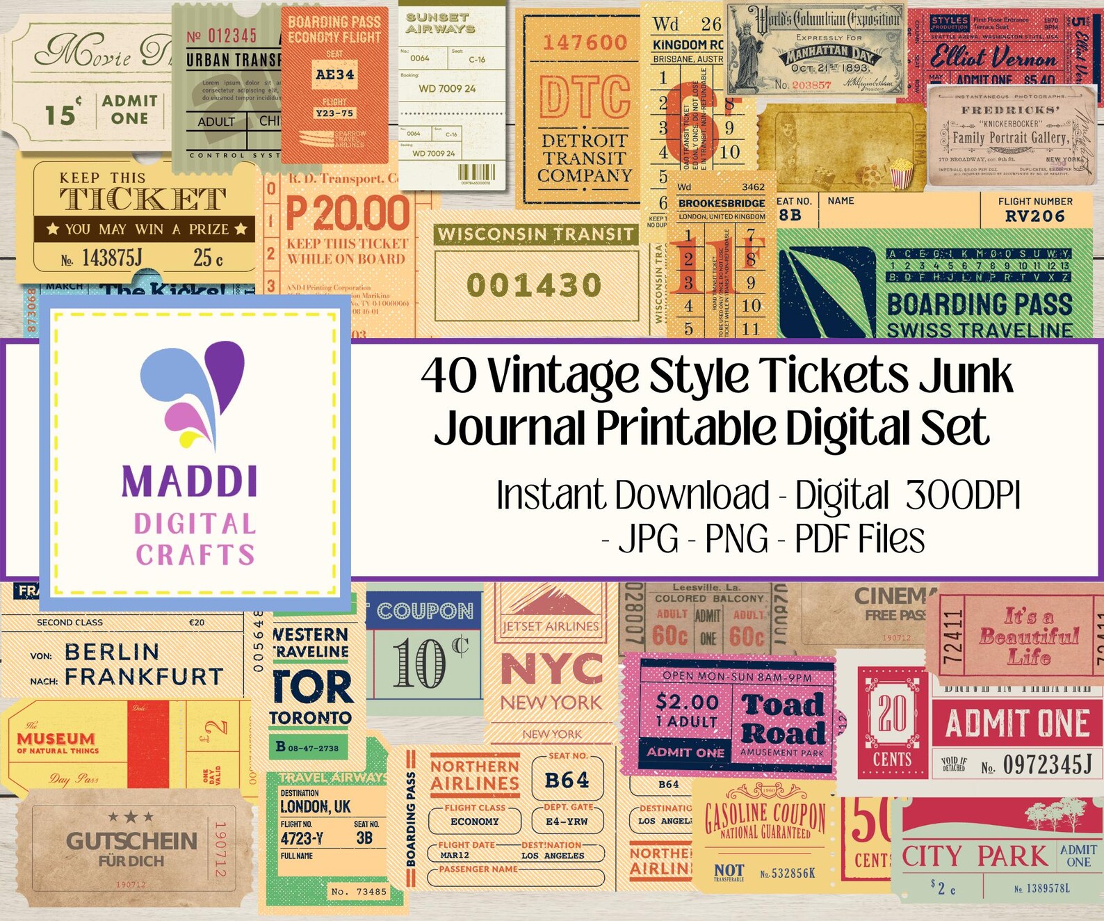 Vintage Labels Scrapbook Printable Tickets Papercraft Embellishments ...