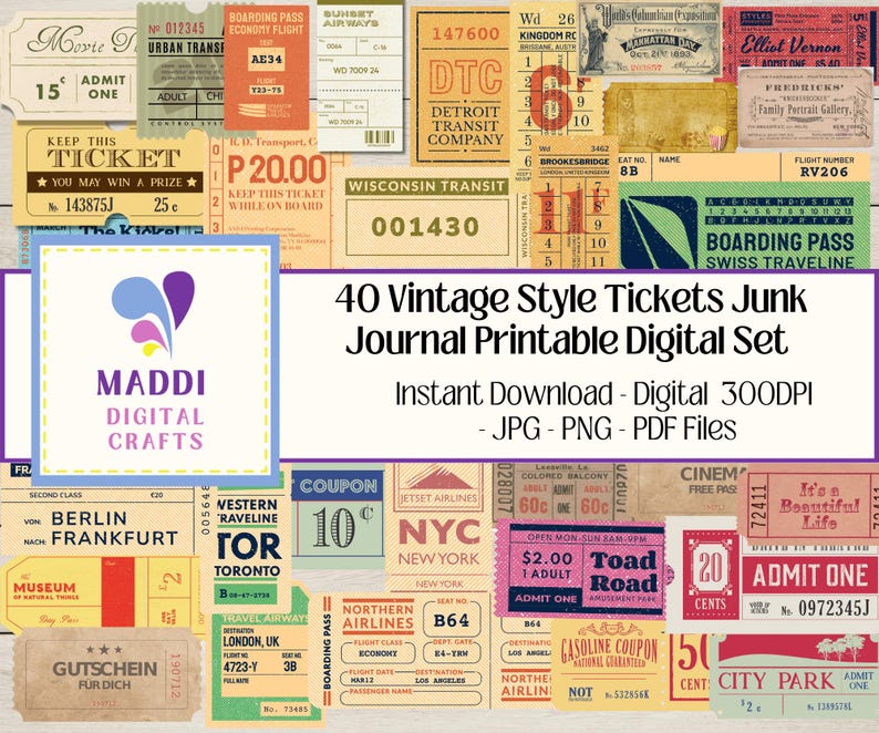 Vintage Labels Scrapbook Printable Tickets Junk Journal Embellishments ...