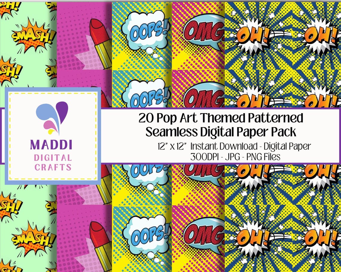 Pop Art Printable Seamless Paper Digital Comics Patterned Card Making ...