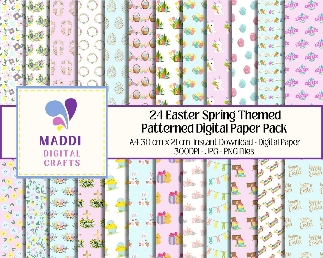Easter Patterned Printable Digital Paper Spring Card Making ...
