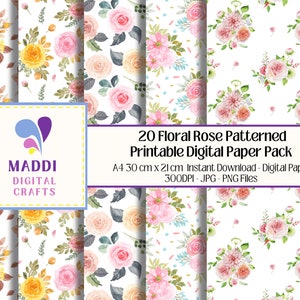 Roses Themed Printable Paper Digital A4 Flowers Downloadable Journal ...