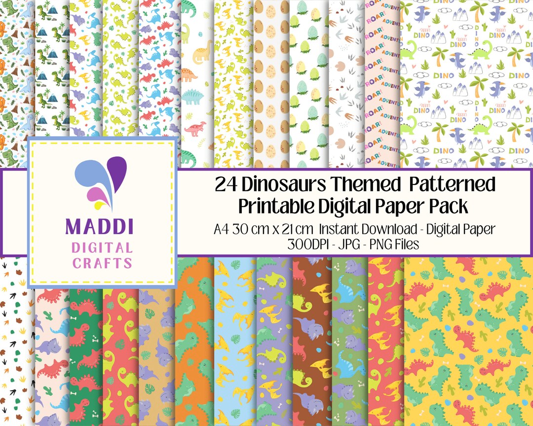 Colouful Dinosaurs Themed Digital A4 Downloadable Paper Printable ...