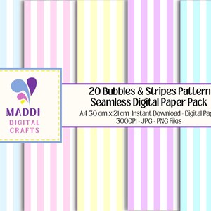 Pastel Bubbles and Stripes Patterned Paper Digital A4 Printable ...