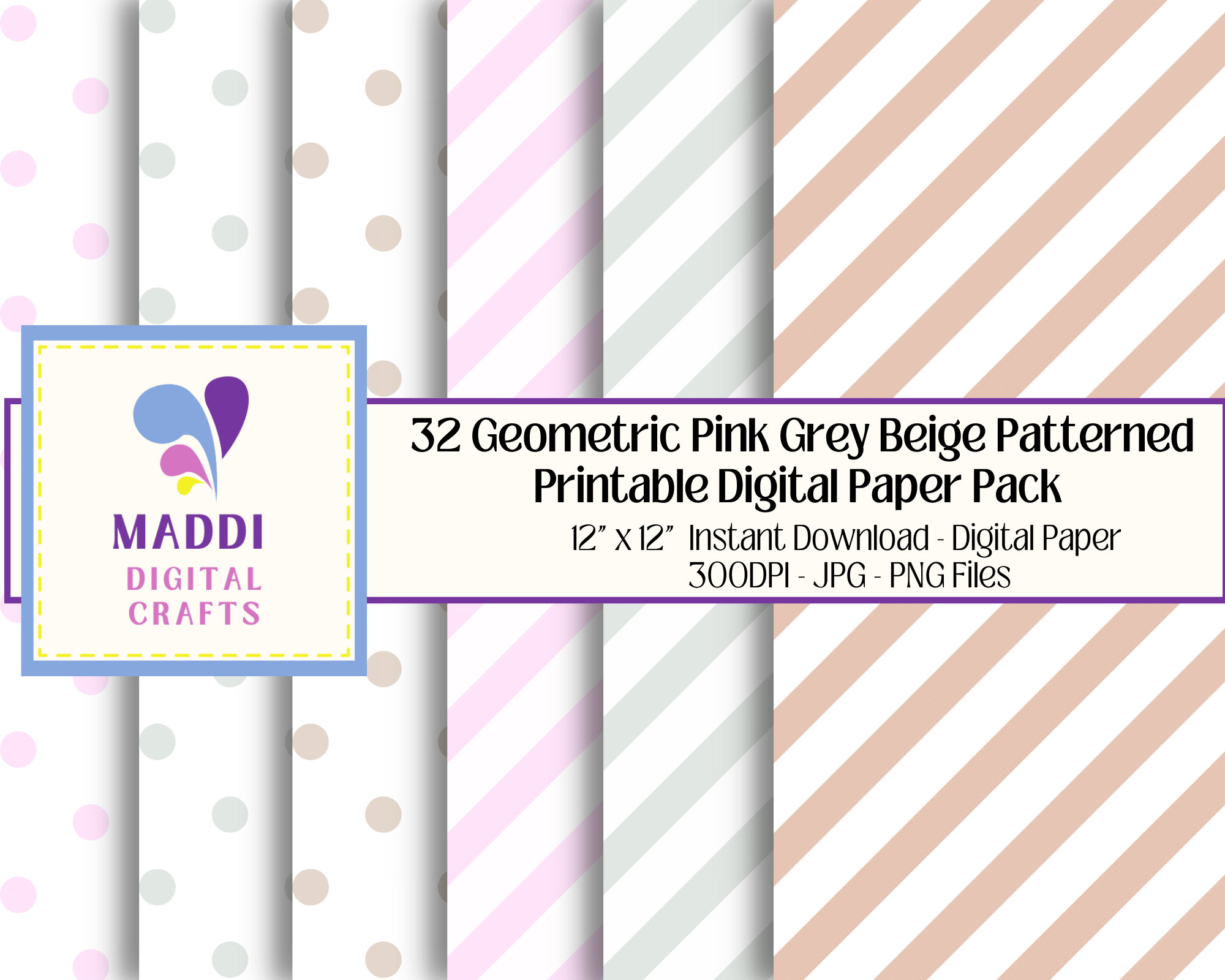 Geometric Patterned Printable Paper Digital Symmetrical Scrapbooking ...