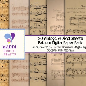 Vintage Music Sheets Digital A4 Downloadable Paper Musical Graphic ...