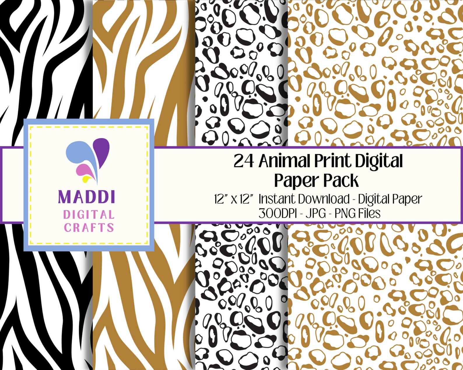 Animal Print Patterned Paper Pack Digital Downloadable Scrapbook Card ...