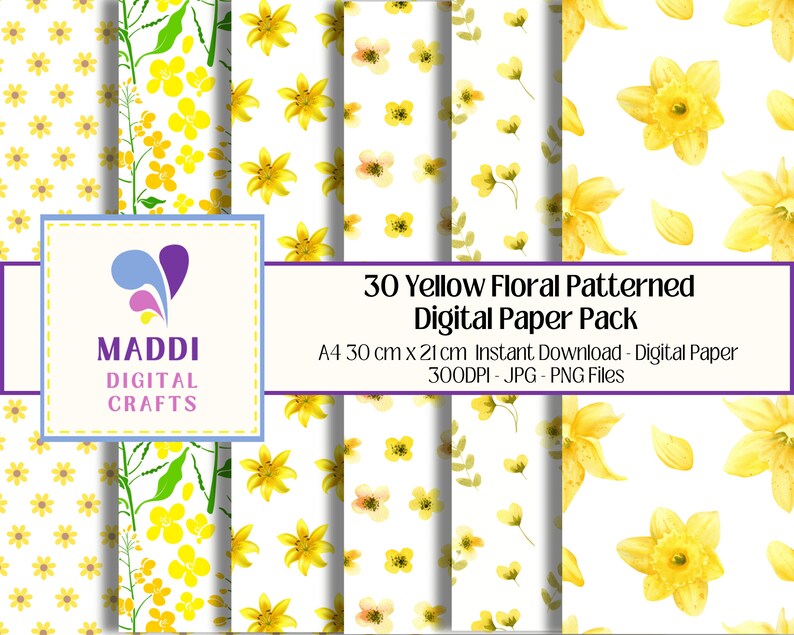 Yellow Flowers Themed Printable Paper Digital A4 Floral Downloadable ...