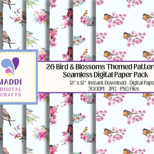 Birds & Flowers Theme Printable Paper Pack Floral Bird Patterned ...