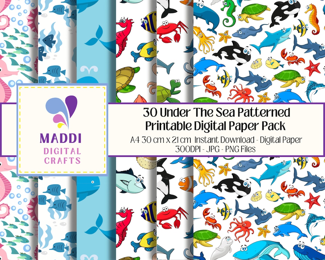 Sealife Printable Paper Ocean Digital Patterns Sea Creature ...