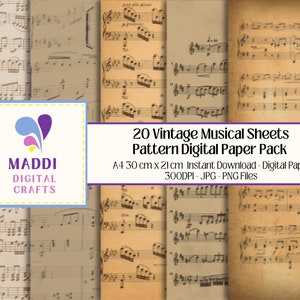 Vintage Music Sheets Digital A4 Downloadable Paper Musical Graphic ...