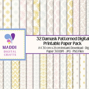 Elegant Damask Vintage Patterned Printable Digital Paper Card Making ...