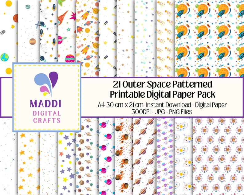 Outer Space Themed Printable Patternered Paper Digital A4 Downloadable ...