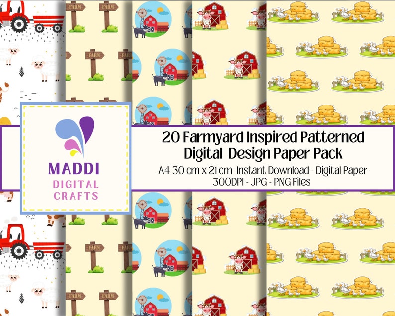 Farmyard Animals Patterned Digital A4 Downloadable Paper Countryside ...