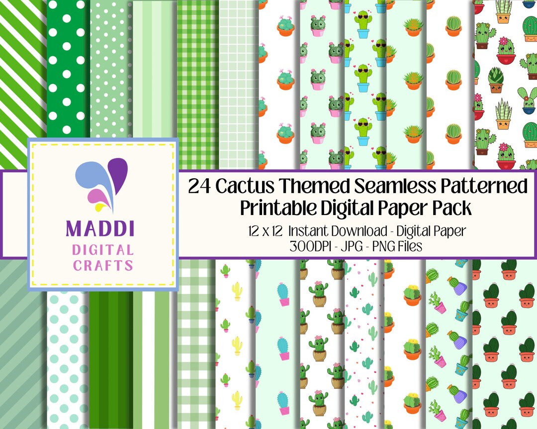 Cactus Plants Seamless Patterned Digital Paper Cacti Printable Card ...