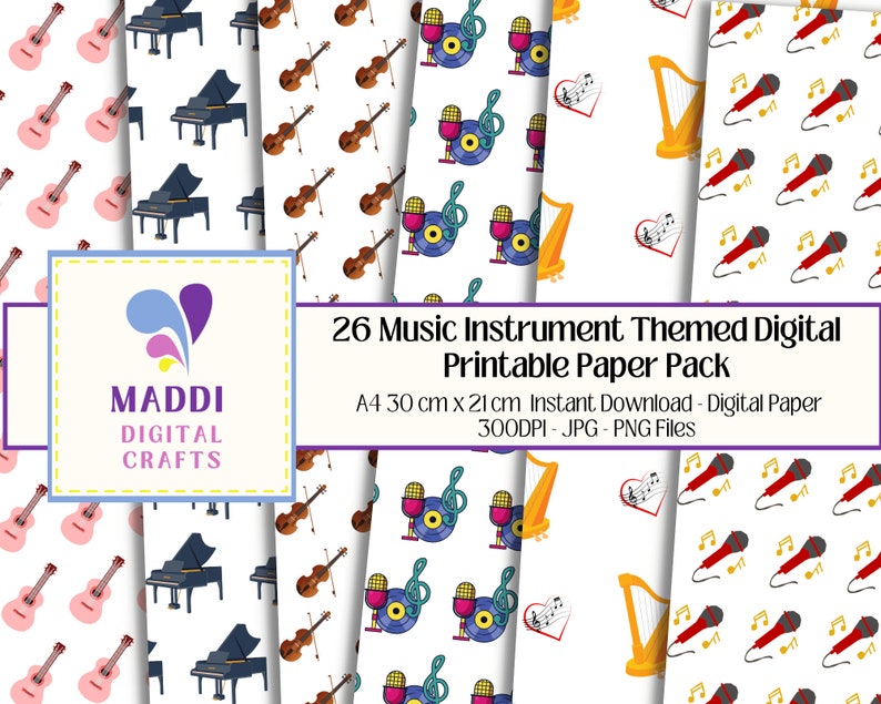 Musical Theme Digital A4 Downloadable Paper Music Patterns Printable ...