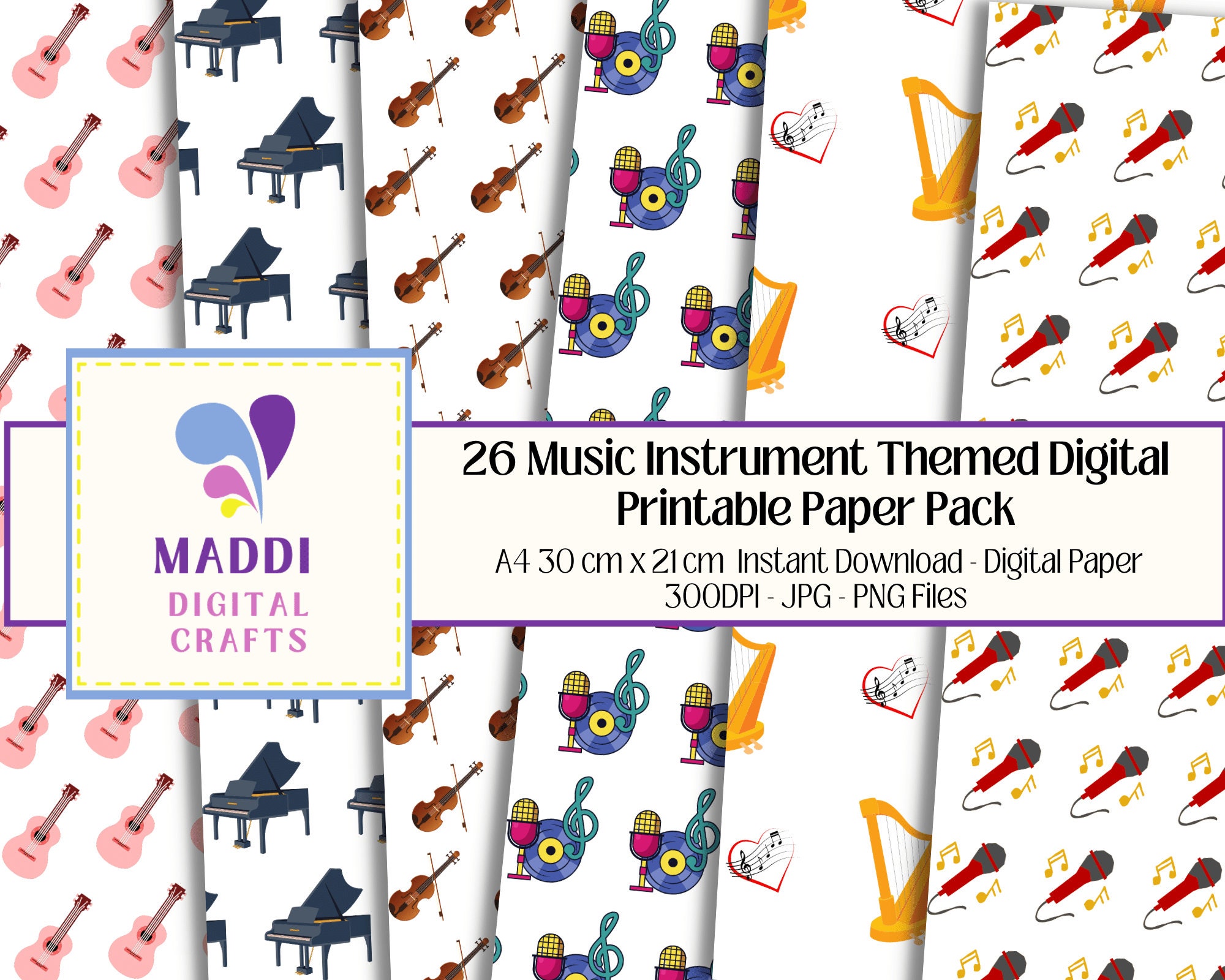 Musical Theme Digital A4 Downloadable Paper Music Patterns Printable ...
