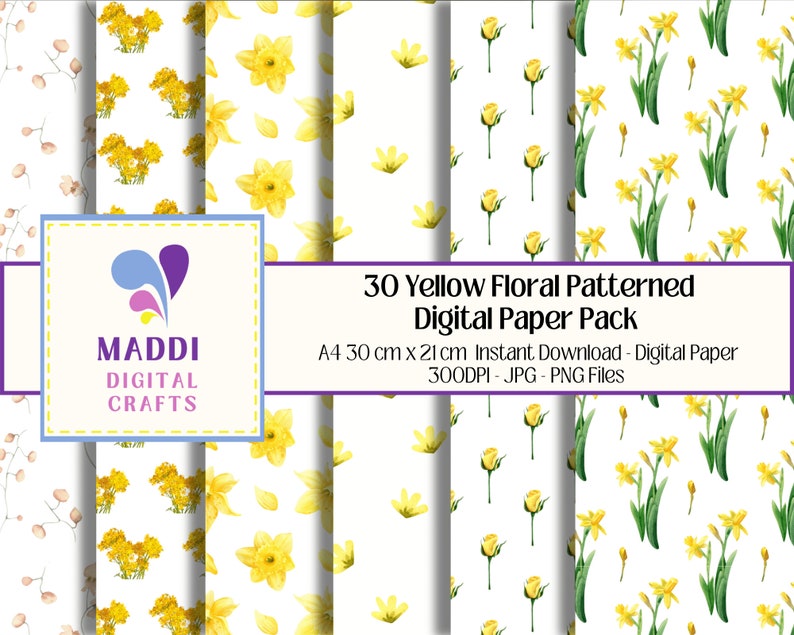 Yellow Flowers Themed Printable Paper Digital A4 Floral Downloadable ...