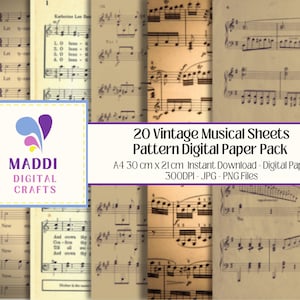 Vintage Music Sheets Digital A4 Downloadable Paper Musical Graphic ...