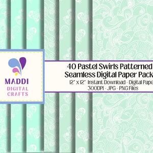 Swirl Floral Patterned Printable Paper Pastel Digital Downloadable Scrapbook Journal Card Making ...