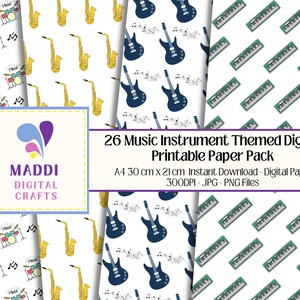 Musical Theme Digital A4 Downloadable Paper Music Patterns Printable ...