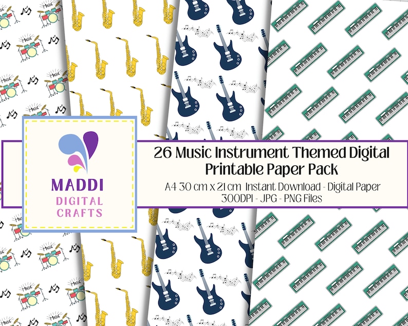 Musical Theme Digital A4 Downloadable Paper Music Patterns Printable ...
