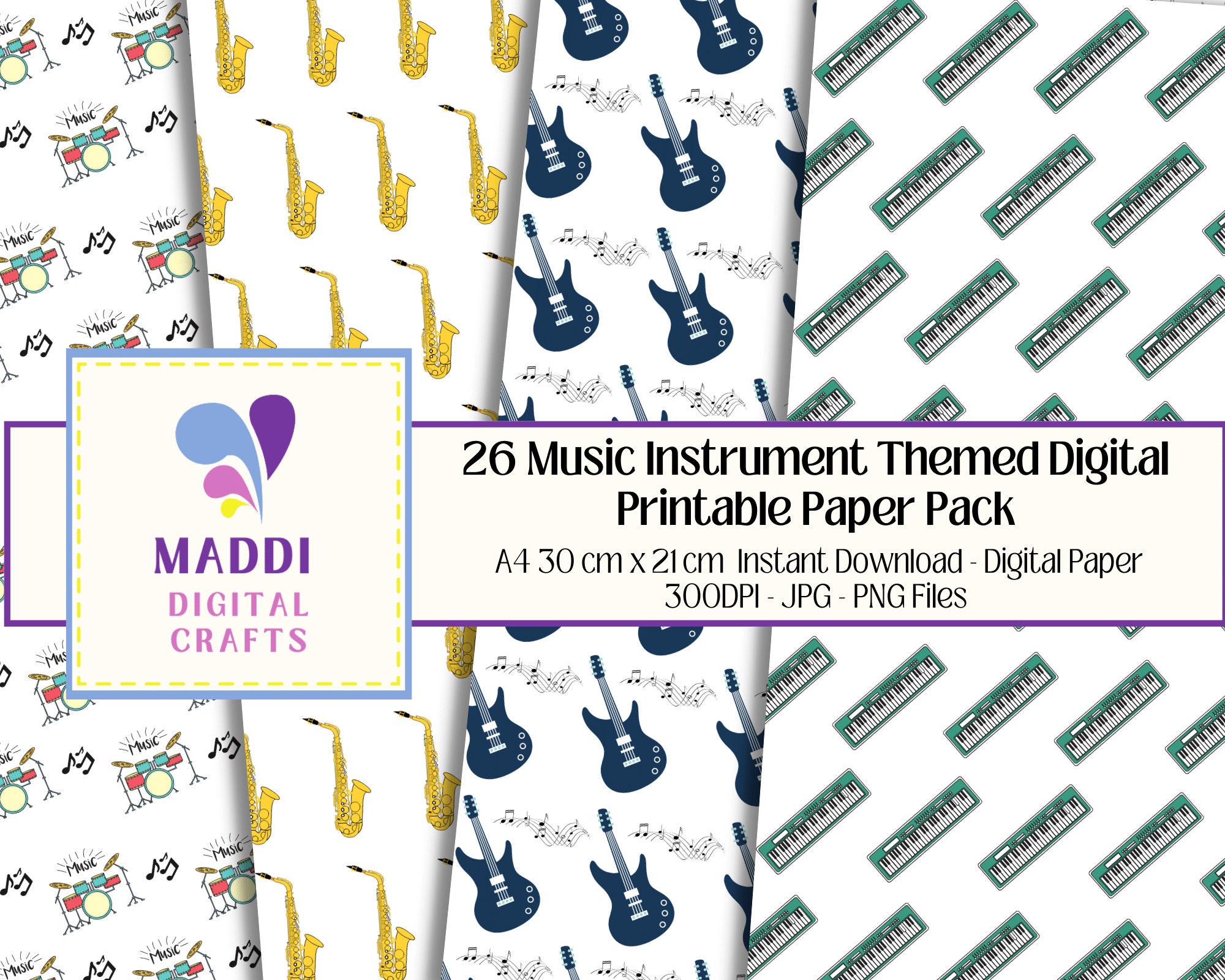 Musical Theme Digital A4 Downloadable Paper Music Patterns Printable ...