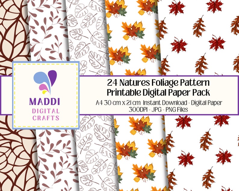 Natures Foliage Digital A4 Downloadable Paper Leaves Card Making ...