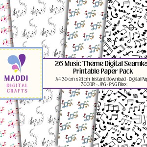 Musical Theme Digital A4 Downloadable Seamless Paper Music Patterns ...