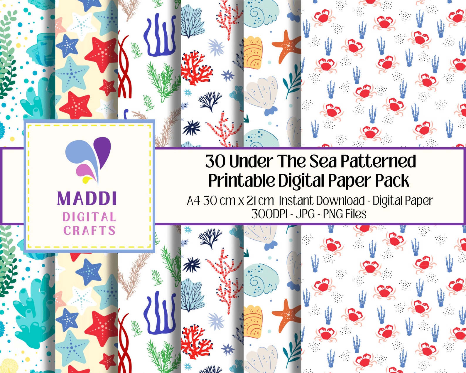 Sealife Themed Printable Paper Under the Sea Digital Downloadable ...