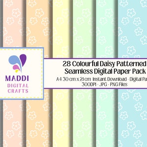 Colourful Daisy Flowers A4 Seamless Patterned Digital Paper ...