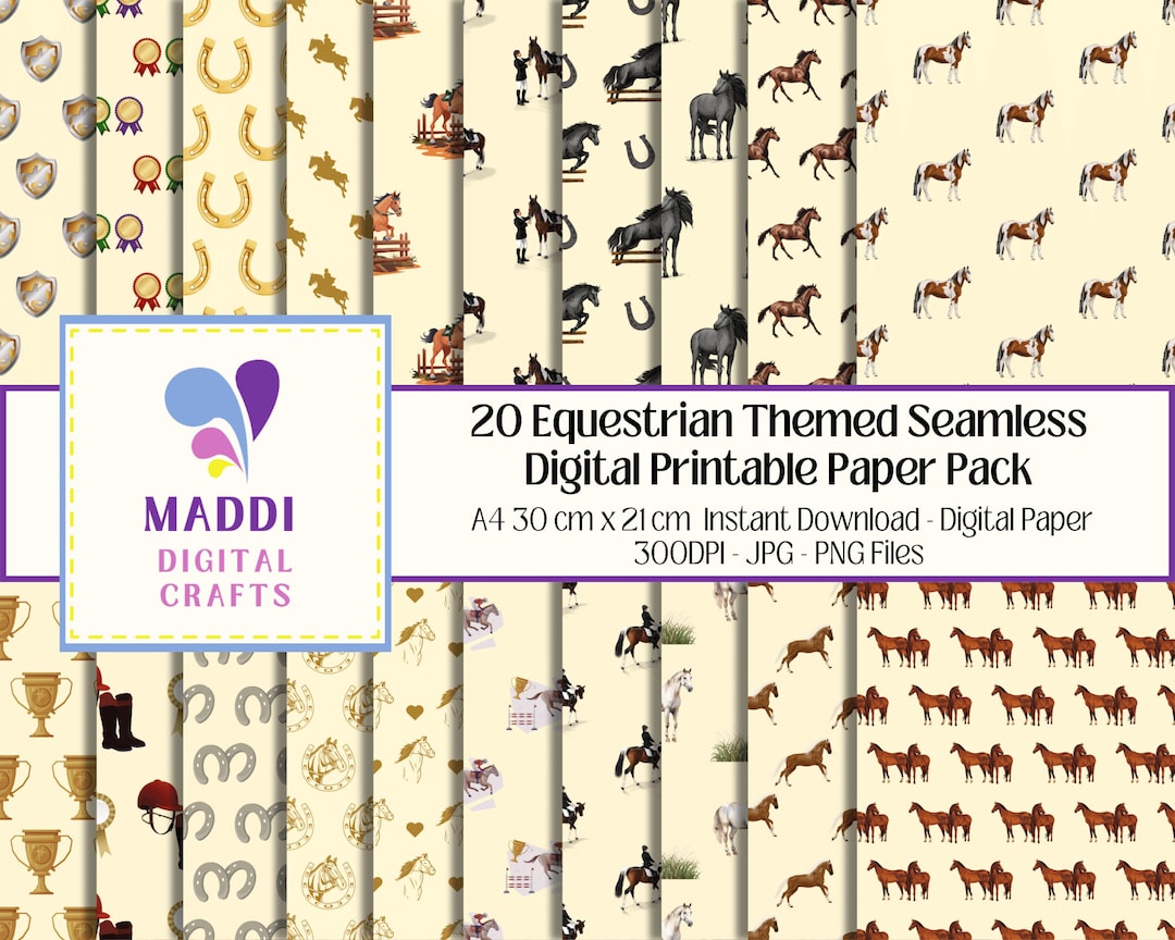 Horseriding Digital Seamless Patterned Paper Equestrian Printable ...