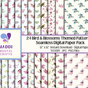 Birds & Flowers Theme Printable Paper Pack Floral Bird Patterned ...