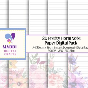 Printable Stationary Floral Note Paper Journal Pages Pretty A4 Flower ...