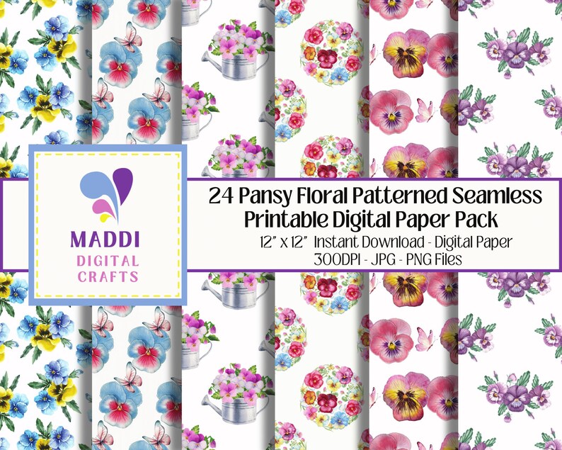 Pansies Floral Seamless Digital Paper 12 X 12 Printable Pansy Flowers ...