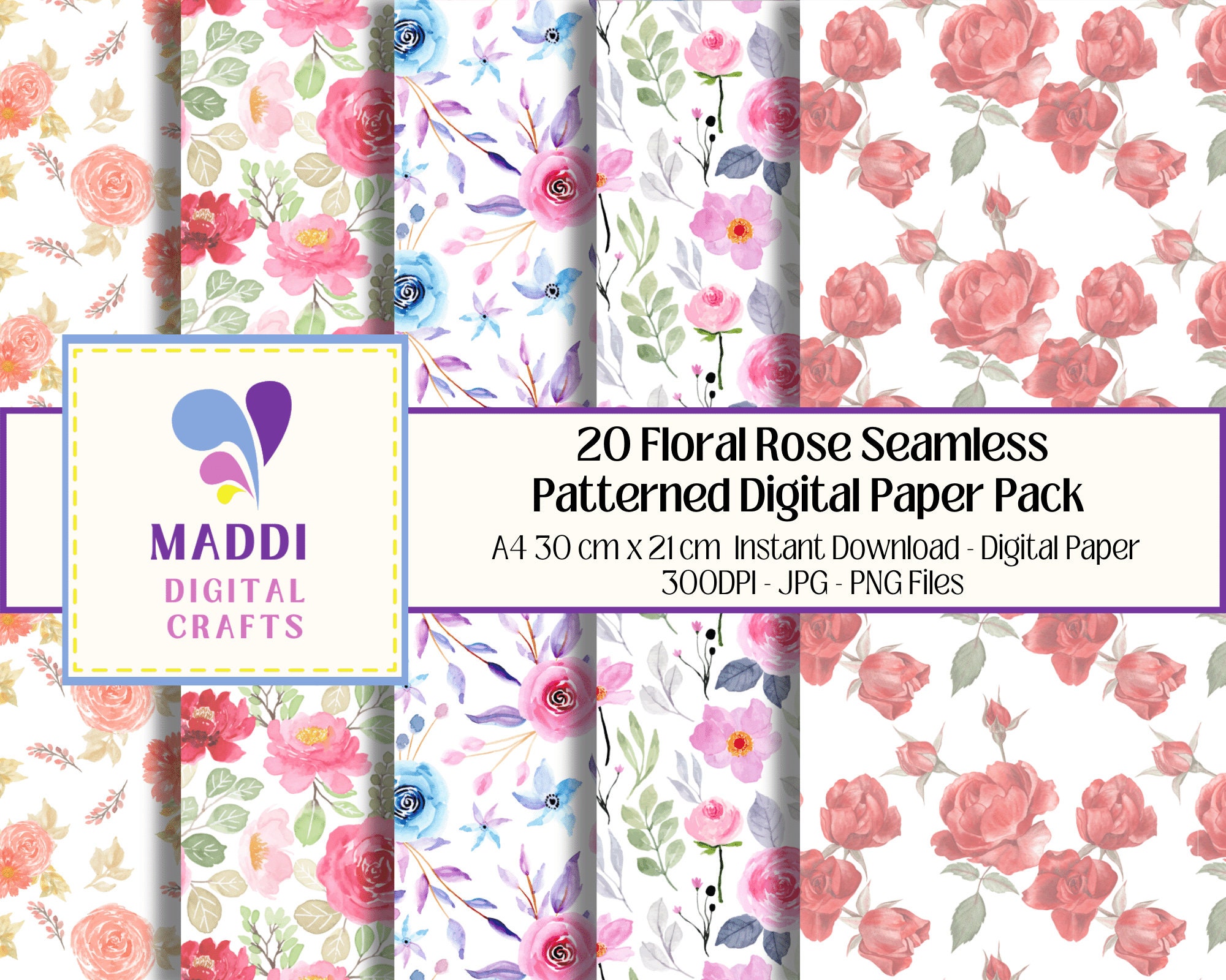 Roses Themed Printable Paper Digital A4 Flowers Downloadable - Etsy