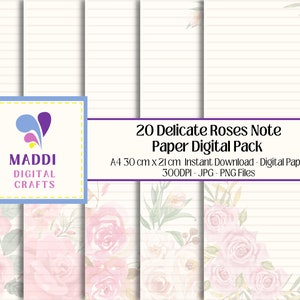 Printable Stationary Pink Rose Floral Note Paper Journal Pages Pretty ...