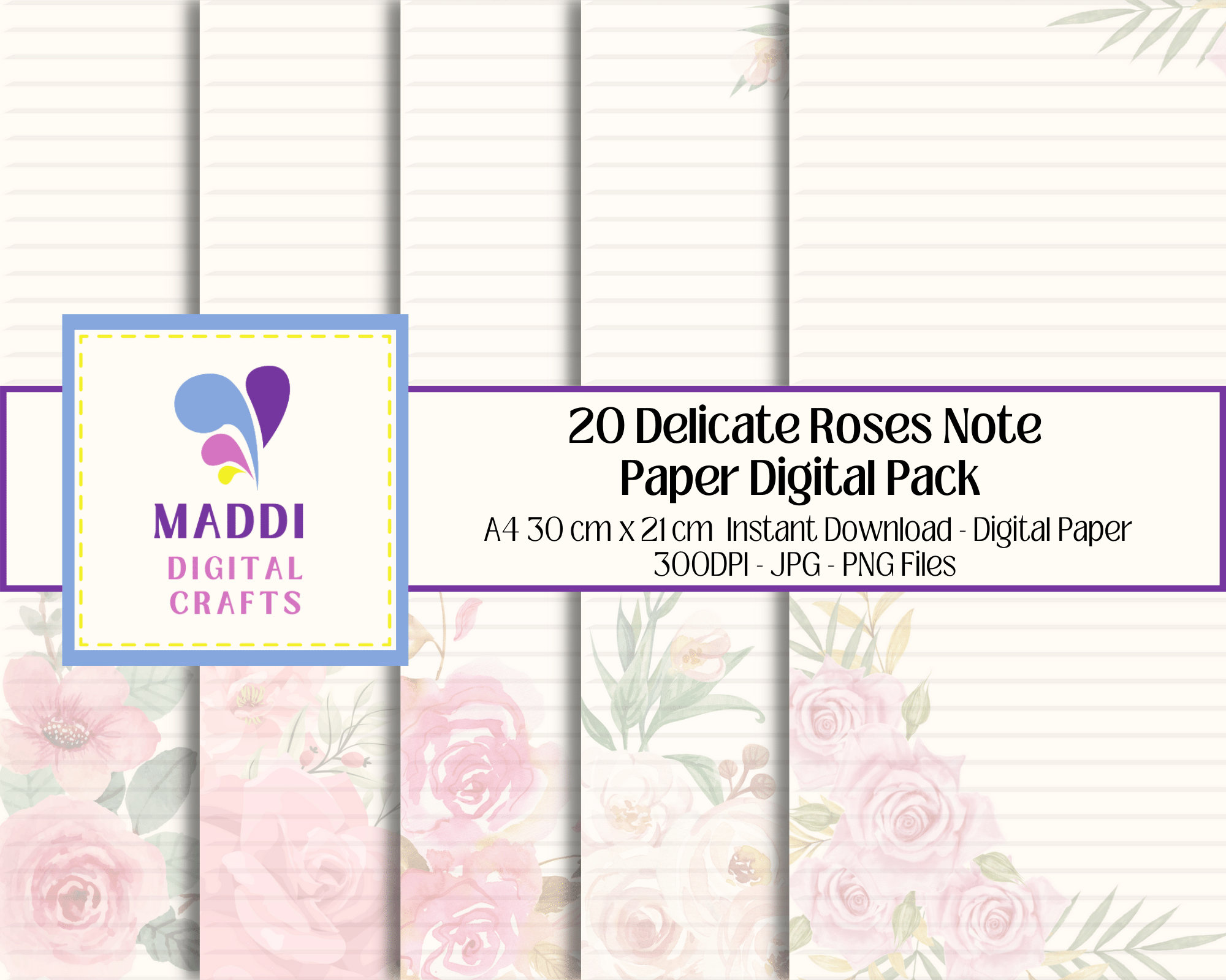 Printable Stationary Pink Rose Floral Note Paper Journal Pages Pretty ...