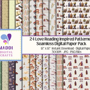 Reading Library Printable Seamless Patterned Digital Paper Books Theme ...