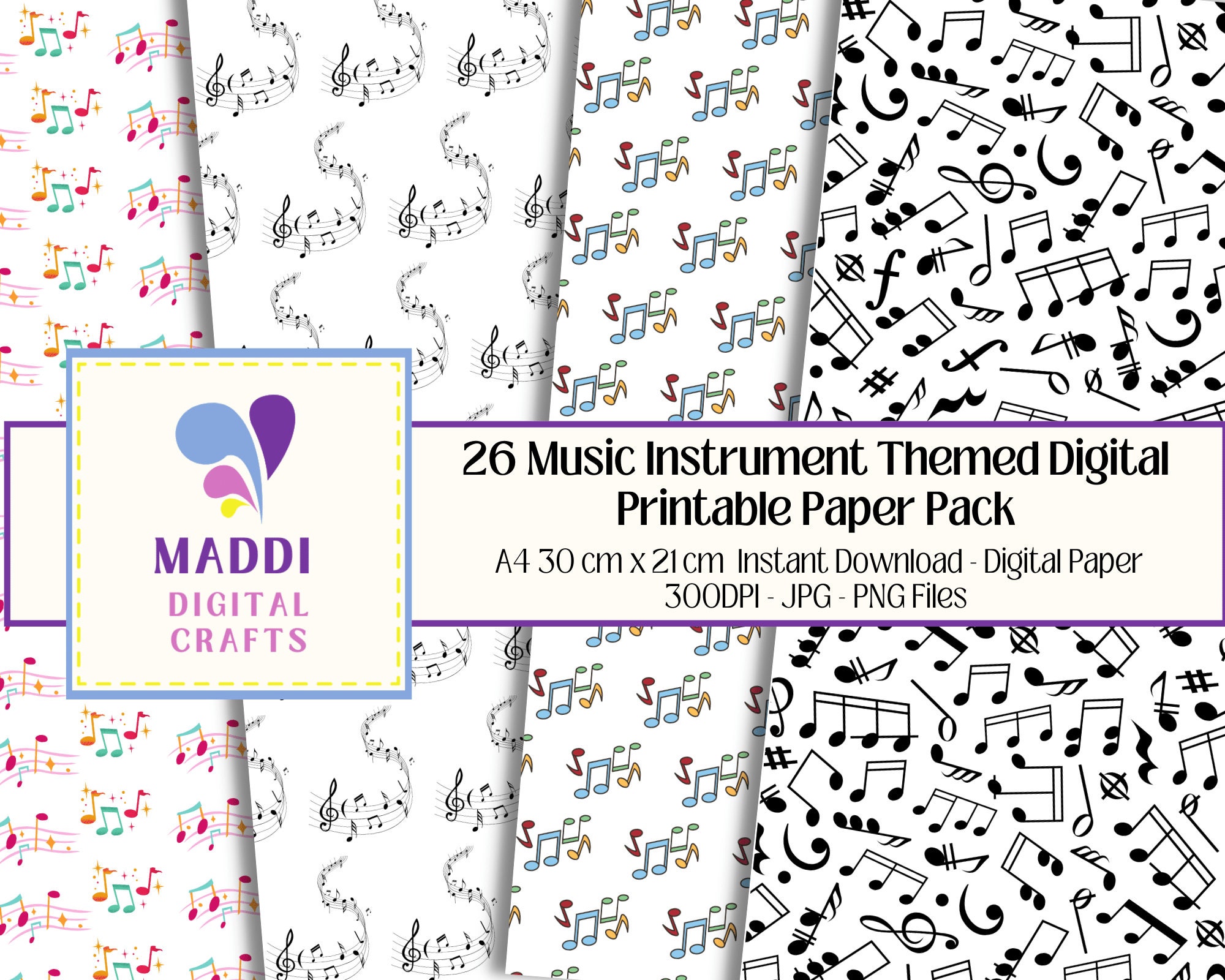 Musical Theme Digital A4 Downloadable Paper Music Patterns Printable ...
