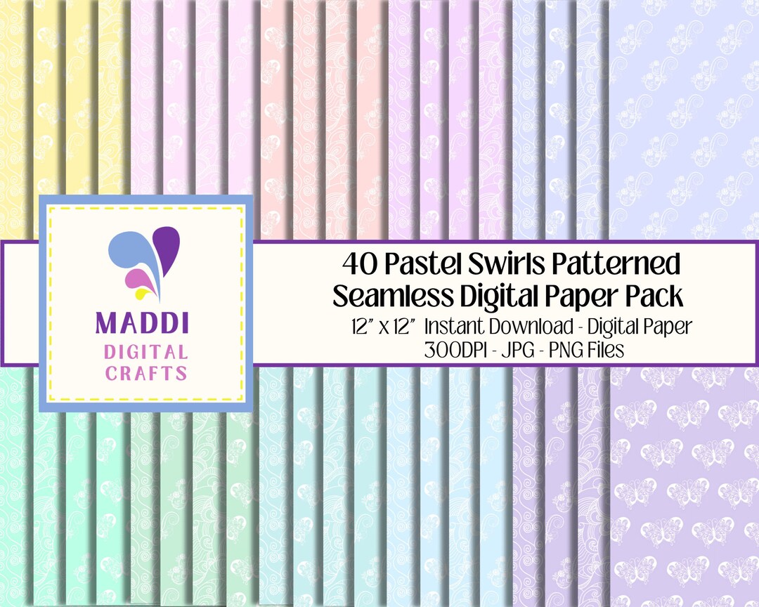 Swirl Floral Patterned Printable Paper Pastel Digital Downloadable ...