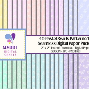 Swirl Floral Patterned Printable Paper Pastel Digital Downloadable 12 X ...