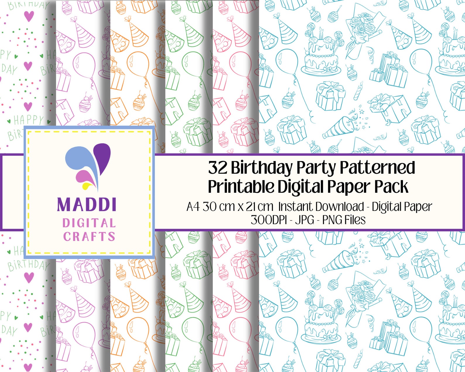 Birthday Celebration Digital A4 Printable Party Paper Patterns Journal ...