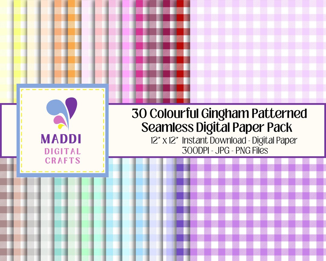 Gingham Printable Patterned Multi Coloured Paper Pack 12 X 12 ...