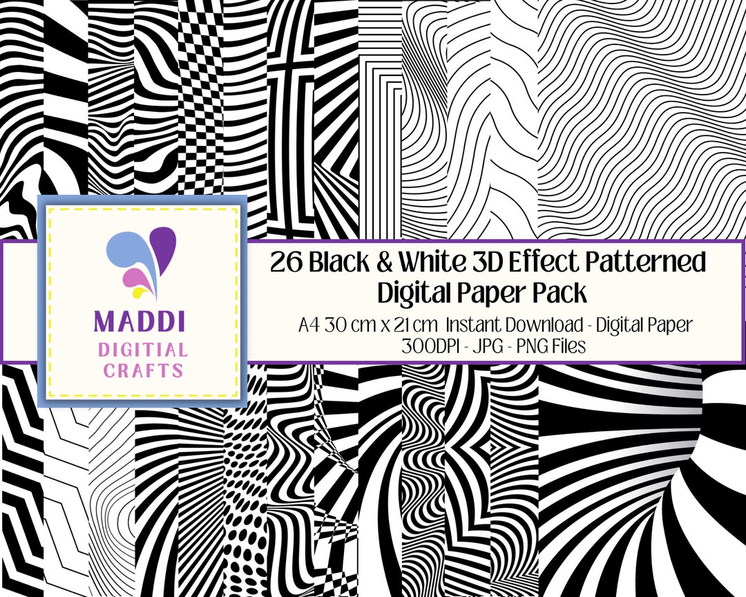 Black and White 3D Effect Patterned Digital Paper 26 A4 - Etsy