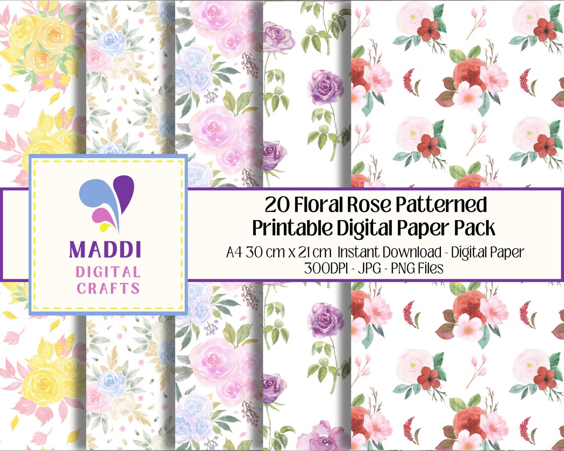 Roses Themed Printable Paper Digital A4 Flowers Downloadable Journal ...