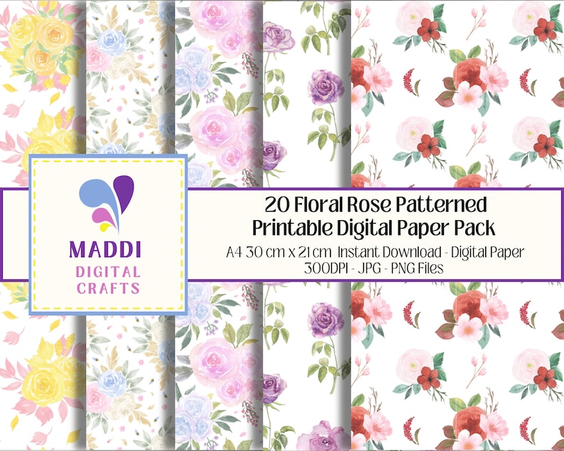 Roses Themed Printable Paper Digital A4 Flowers Downloadable Journal ...